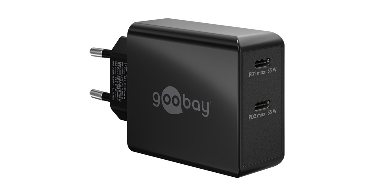 goobay USB-C Dobbelt Hurtigoplader 36 Watt, PD Sort