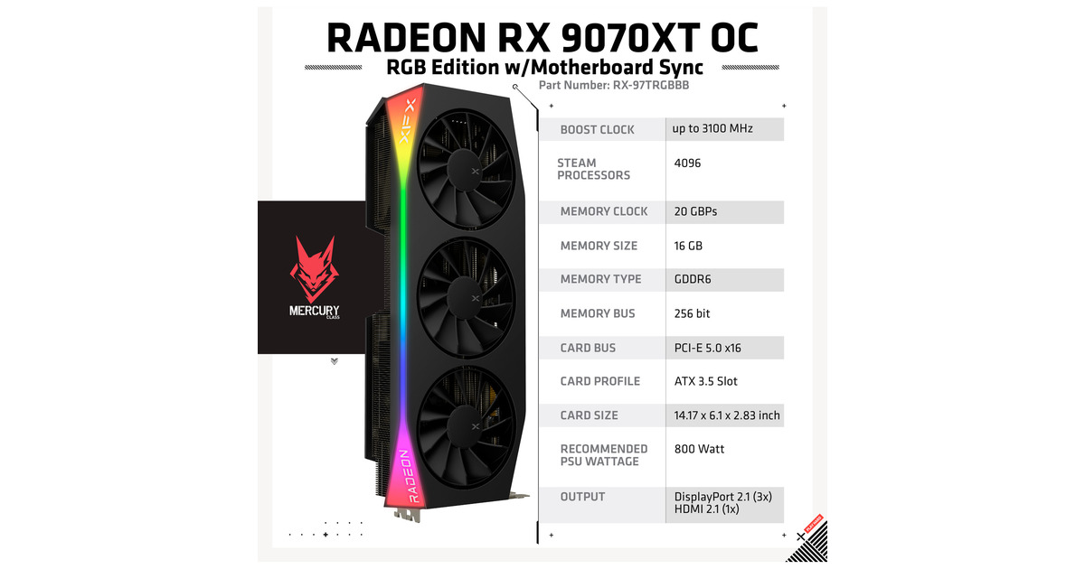 XFX Radeon RX 9070 XT Quicksilver, Grafikkort Sort
