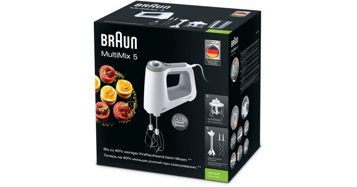 Braun MultiMix 5 HM 5137 Håndmixer 750 W Grå, Hvid, Håndmikser Hvid/grå ...