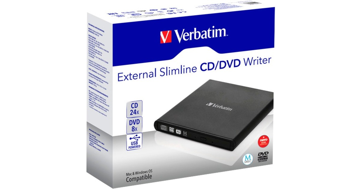 Verbatim Slimline CD/DVD optisk diskdrev DVD-RW Sort, ekstern DVD ...