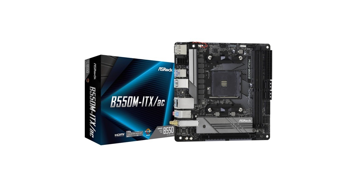ASRock B550M-ITX/ac AMD B550 Stik AM4 mini ITX, Bundkort Sort/grå, AMD ...