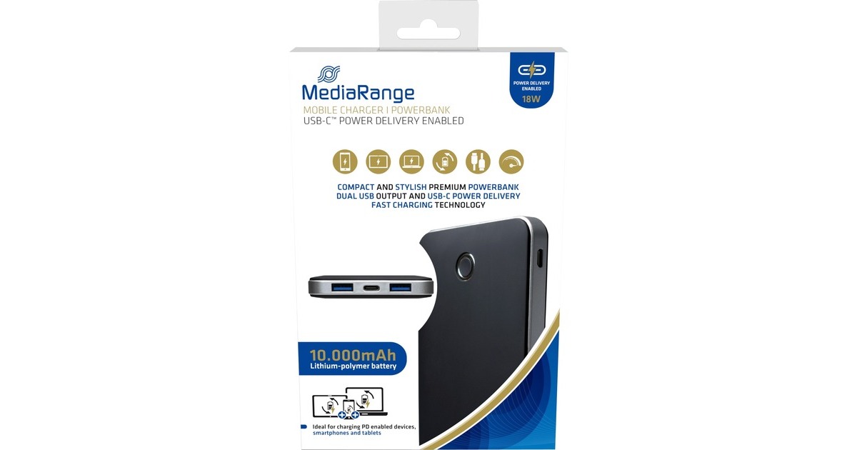 MediaRange MR753 powerbank Lithium polymer (LiPo) 10000 mAh Sort, Power ...