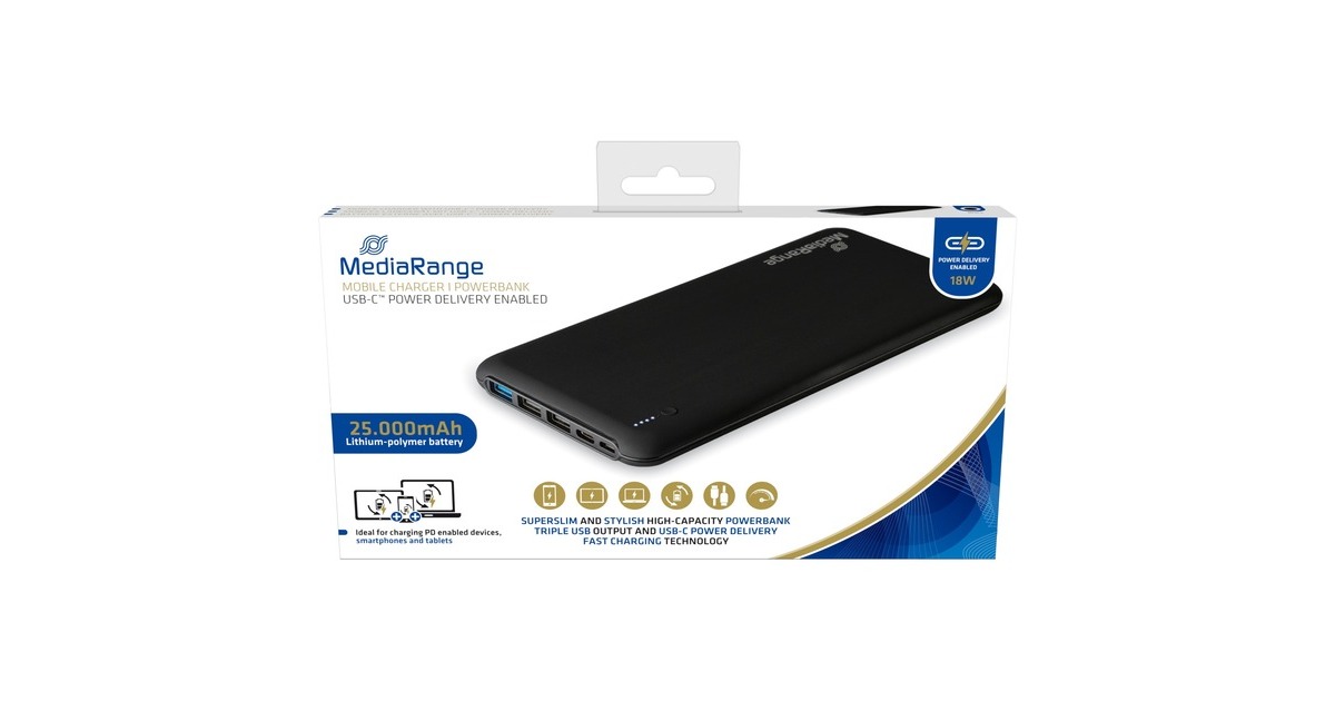 MediaRange MR754 powerbank Lithium polymer (LiPo) 25000 mAh Sort, Power ...