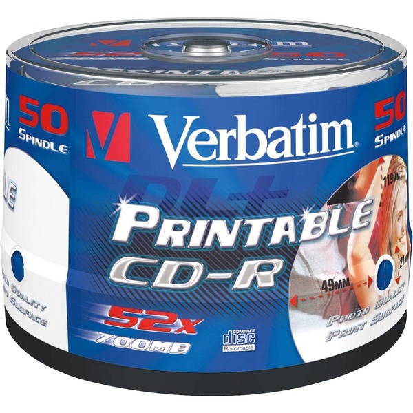 Verbatim CD-R AZO Wide Inkjet Printable no ID 700 MB 50 stk, Cd'er 52x ...